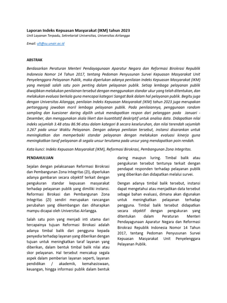 Laporan Indeks Kepuasan Masyarakat 2023 - Triwulan IV | PDF