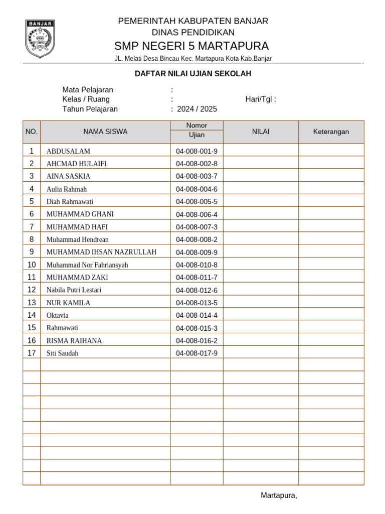 DAFTAR Nilai US | PDF