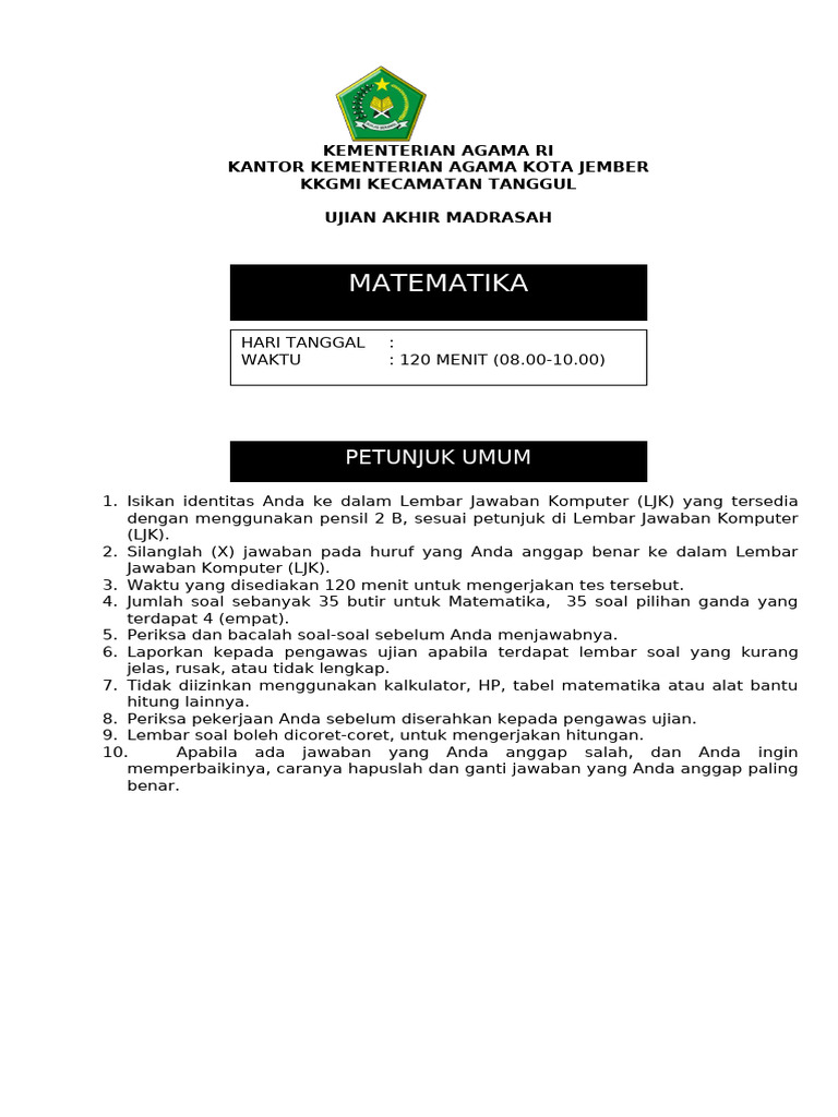 SOAL UM MATEMATIKA | PDF