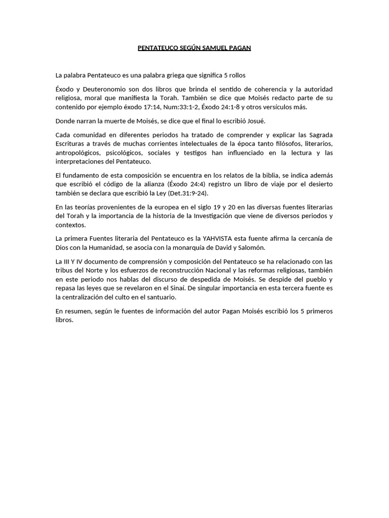PENTATEUCO SEGÚN SAMUEL PAGAN 02 Del 05 de Mayo | PDF