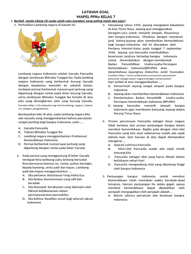 Latihan Soal Kelas 7 Ppkn | PDF