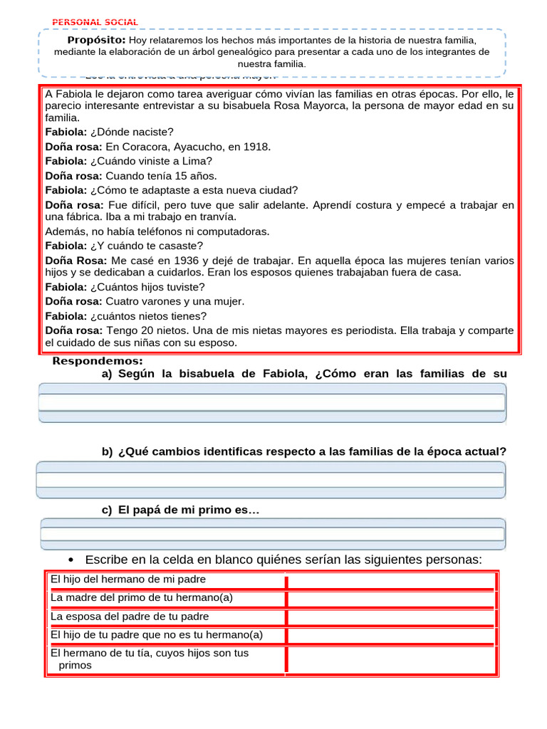 Ficha Personal 05 Compartimos Nuestra Historia de La Familia | PDF