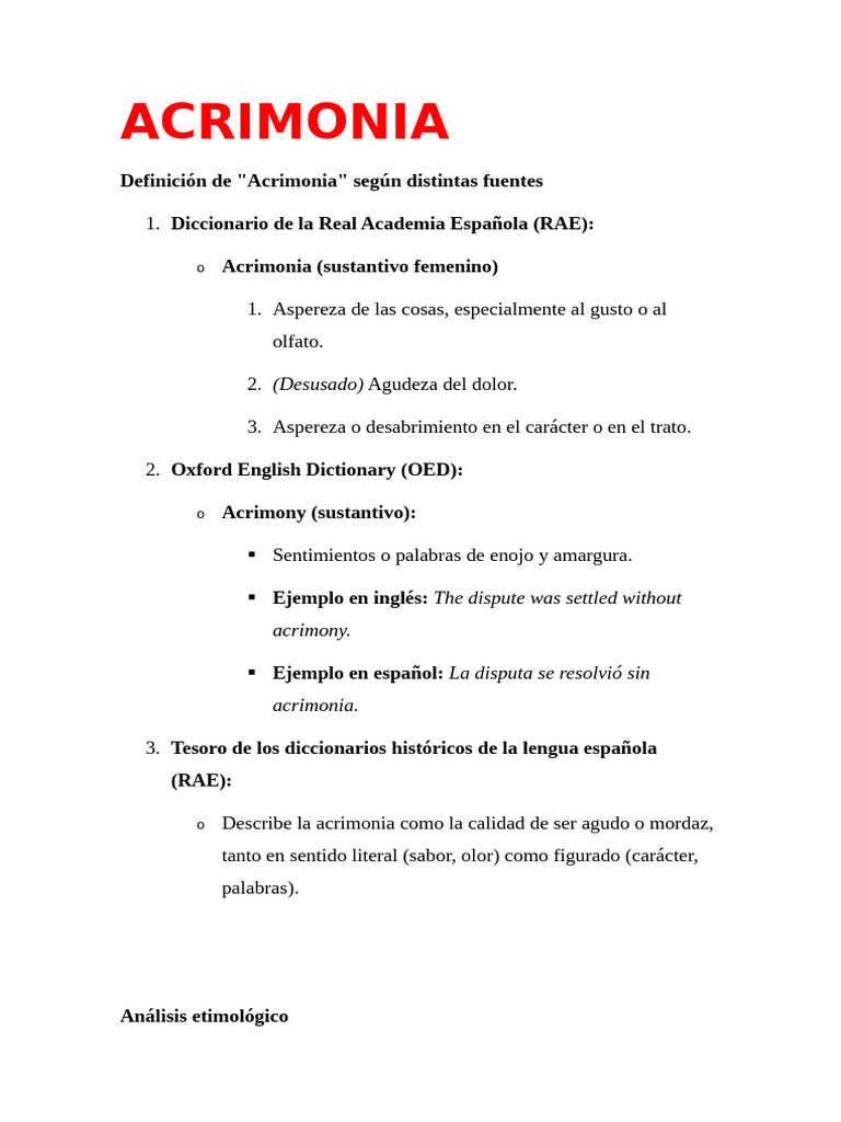 Definición y Contexto de Acrimonia | PDF | Lengua española | Sustantivo