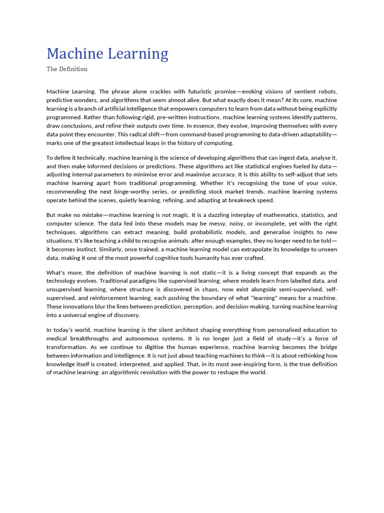 Machine Learning- The definition | PDF | Machine Learning | Learning