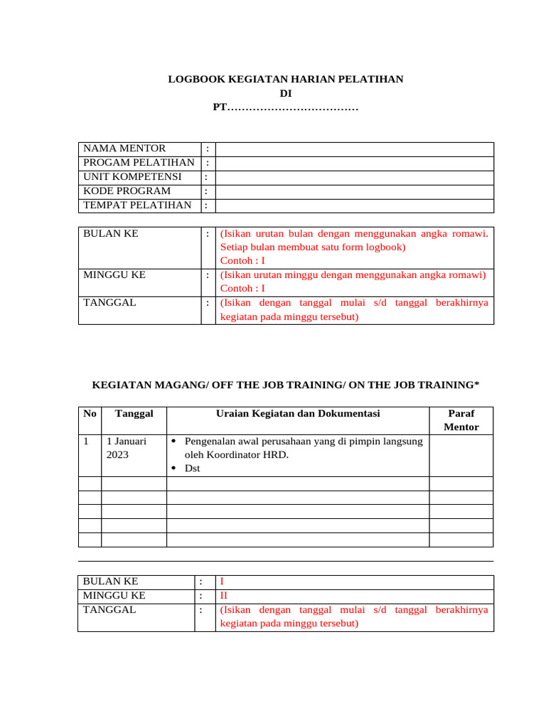 Logbook Kegiatan Harian Pelatihan | PDF