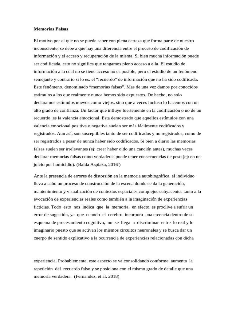 Memorias Falsas y su Impacto Emocional | PDF | Memoria | Información