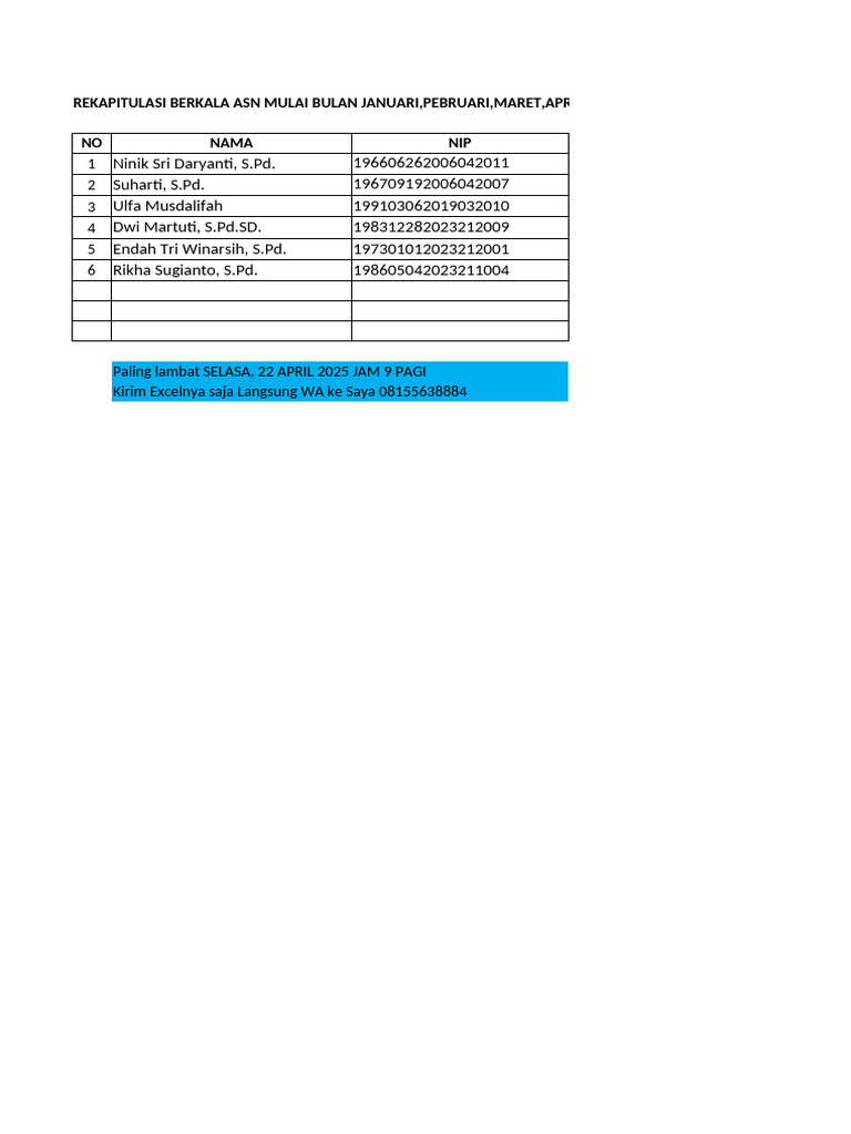 Geneng 2 - Rekapitulasi Data Berkala Januari, Pebruari, Maret, April, Mei, Juni 2025 | PDF