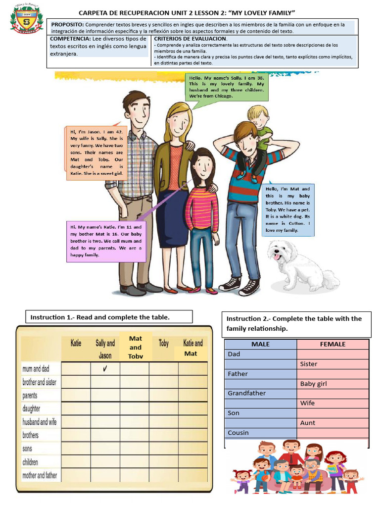 Unit 2 Lesson 2 My Lovely Family Reading Worksheet.-1 | PDF
