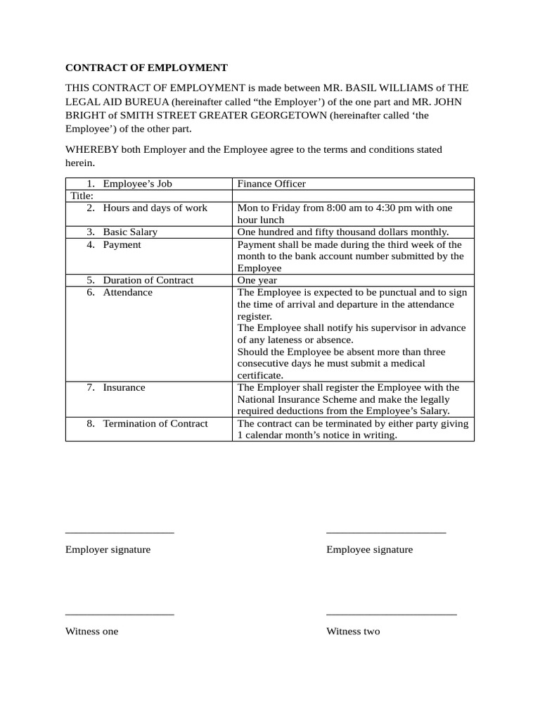 Employment Contract for Finance Officer | PDF
