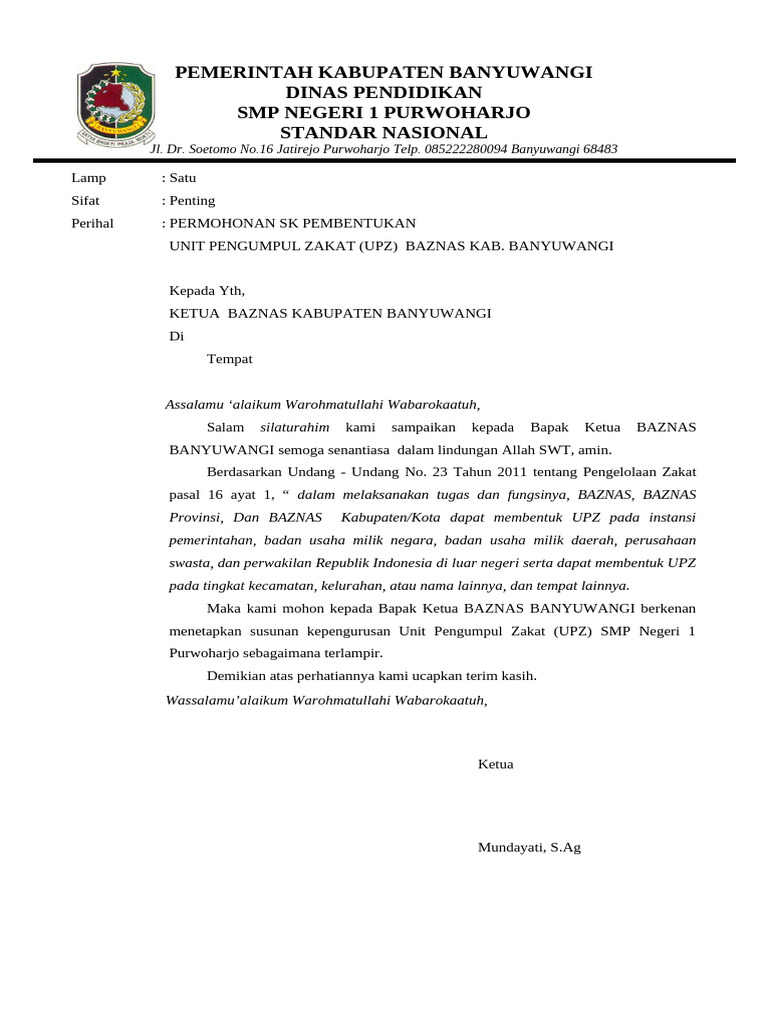 Permohonan SK UPZ BAZNAS Banyuwangi | PDF