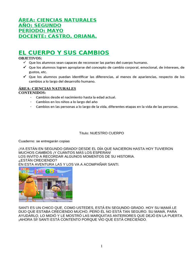 Cambios en el Cuerpo para Niños | PDF