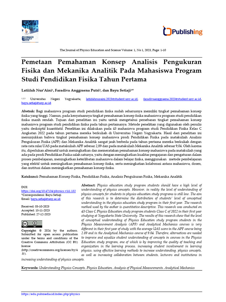 1 Pemetaan Pemahaman Konsep Analisis Pengukuran Fisika Dan Mekanika ...
