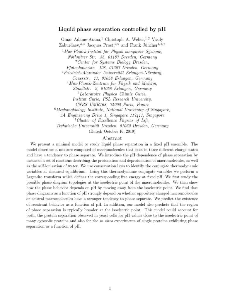 pH-Controlled Liquid Phase Separation | PDF | Chemical Equilibrium ...