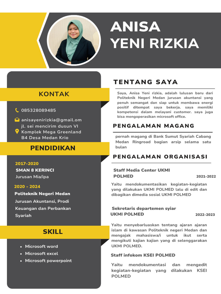 CV Anisa Yeni Rizkia Terbaru | PDF