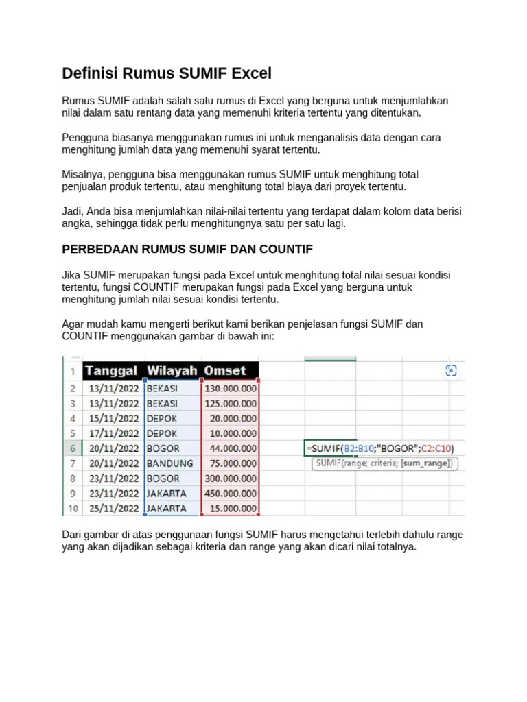 Definisi Rumus SUMIF Excel | PDF