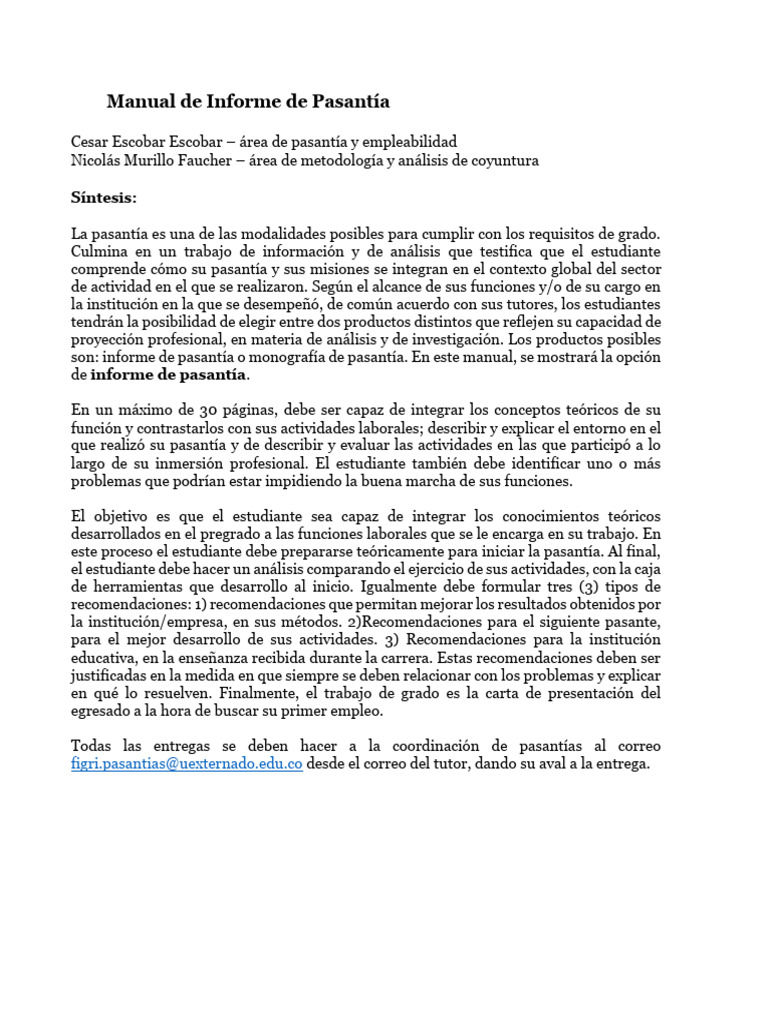 Guía para Informe de Pasantía | PDF | Conocimiento | Enseñando
