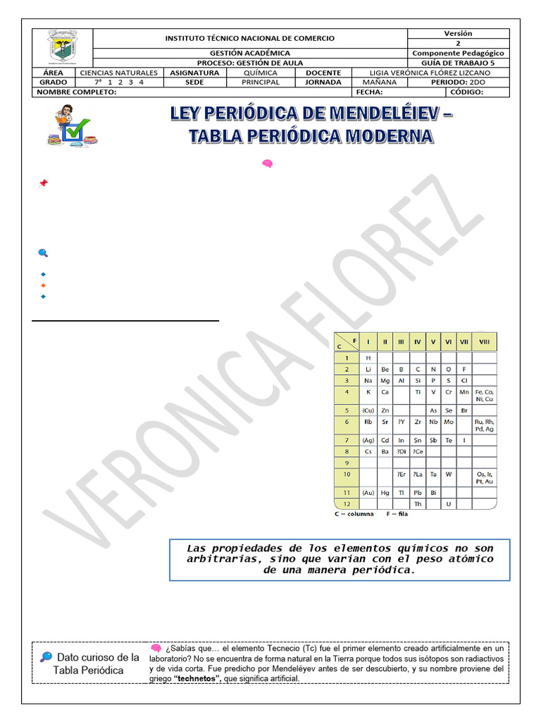 Guía 5. Ley Periódica y Tabla Periódica Moderna | PDF | Tabla periódica ...