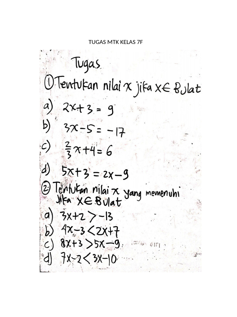 Tugas MTK Kelas 7F | PDF