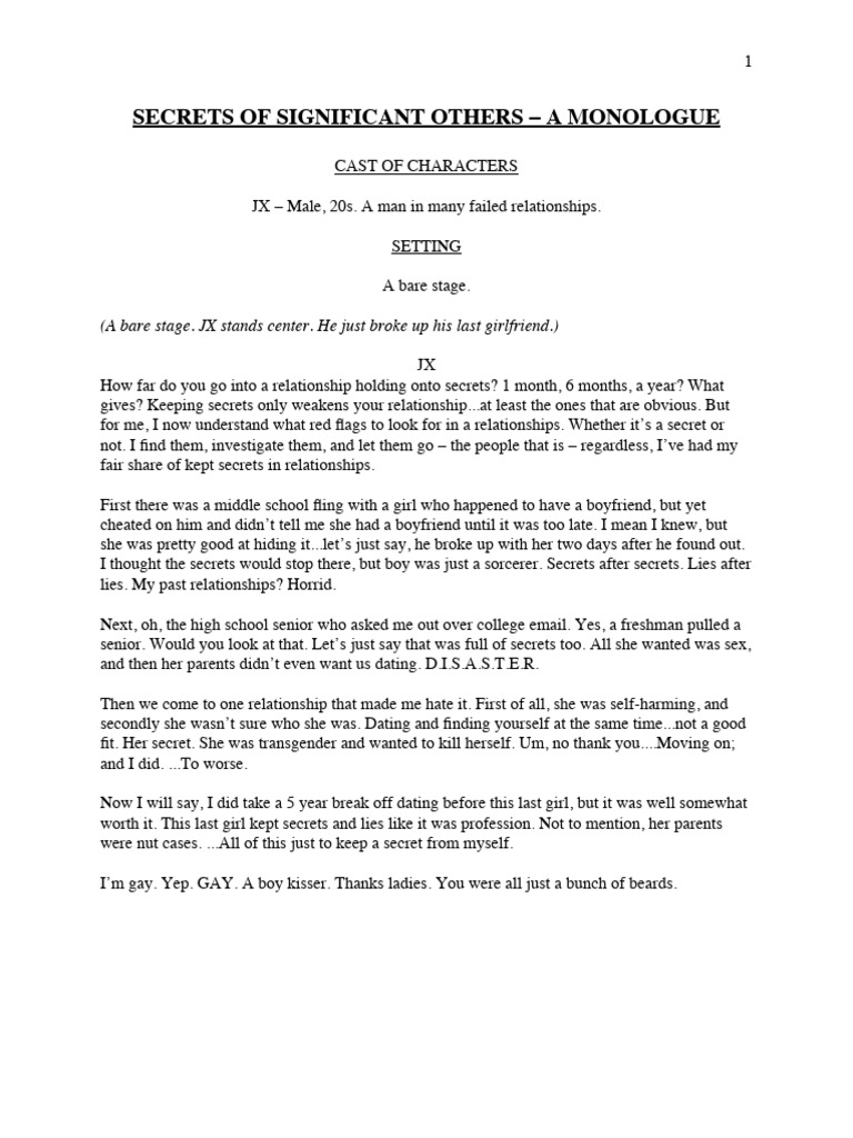 SECRETS OF SIGNIFICANT OTHERS - A MONOLOGUE -- Jaxson Mackling | PDF