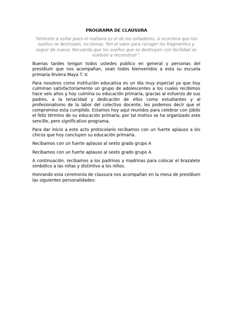 Programa de Clausura | PDF