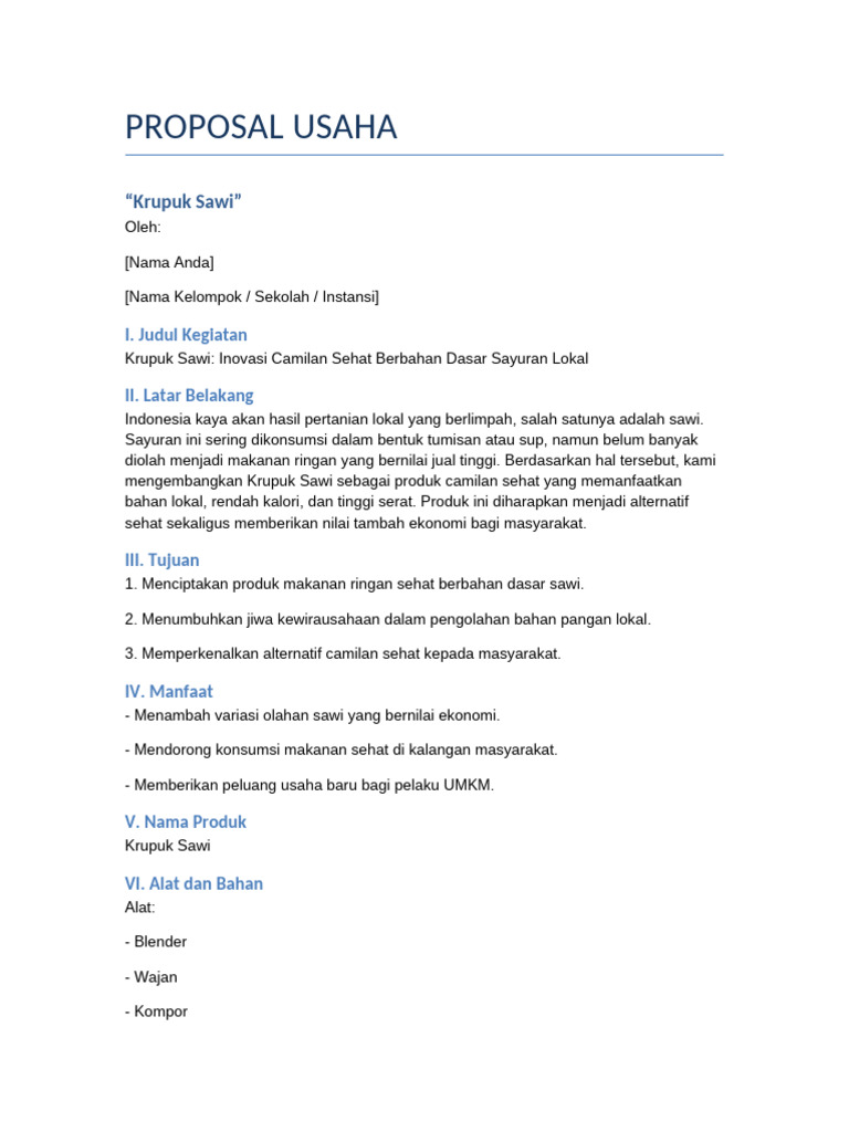 Proposal Usaha Krupuk Sawi | PDF