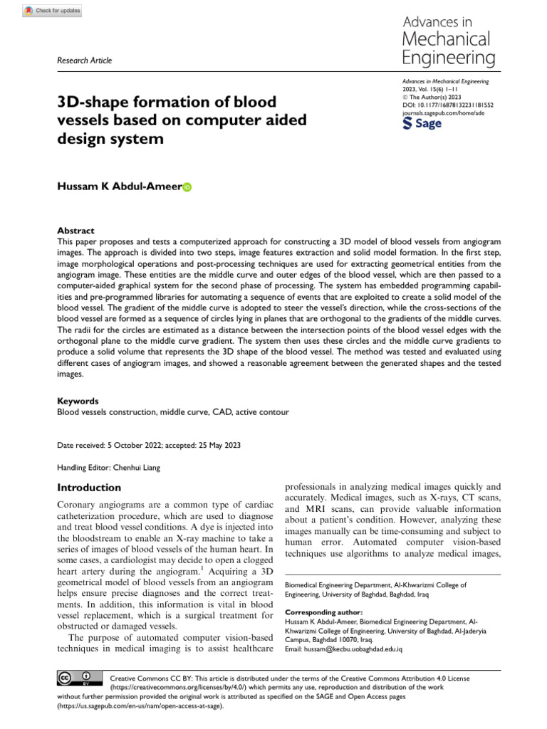 Abdul Ameer 2023 3d Shape Formation of Blood Vessels Based On Computer Aided Design System | PDF ...