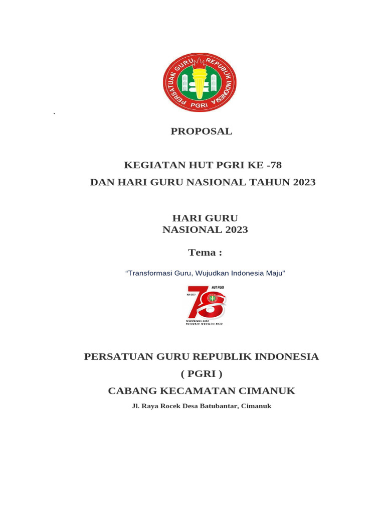 PROPOSAL KEGIATAN HUT HGN DAN PGRI Ke 78 | PDF