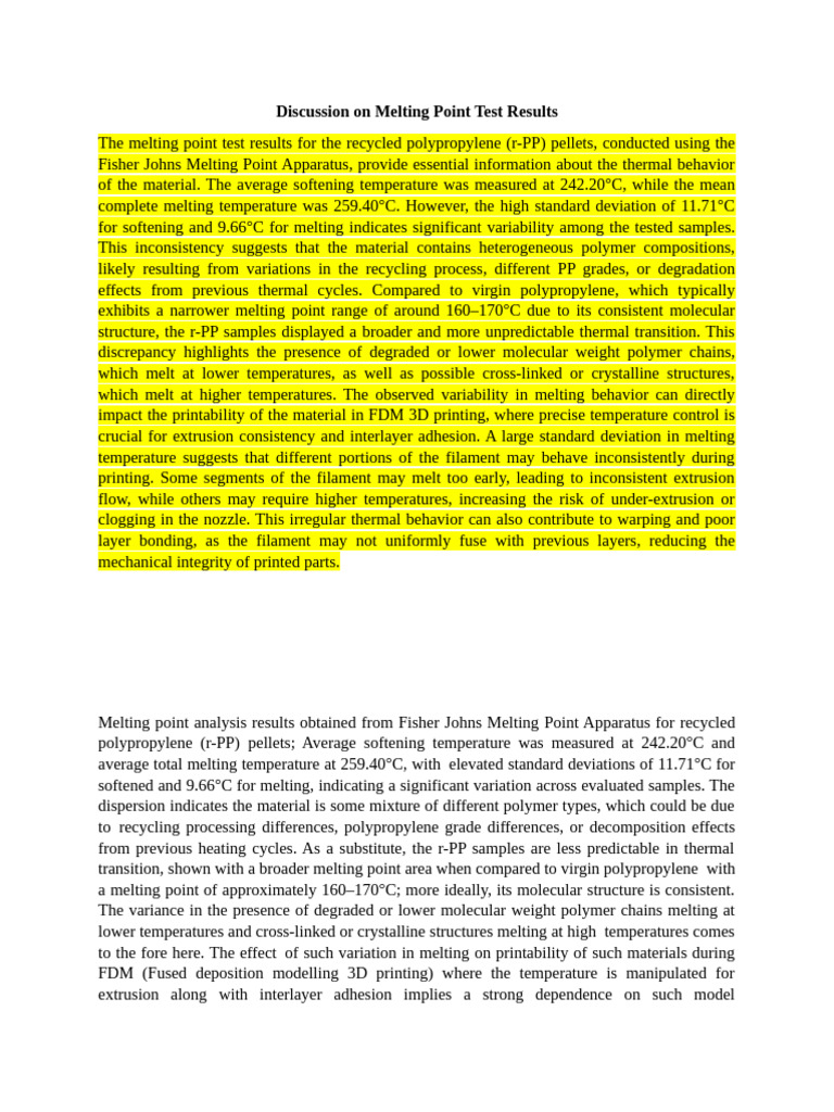 Discussion On Melting Point Test Results | PDF | Melting Point | Polymers