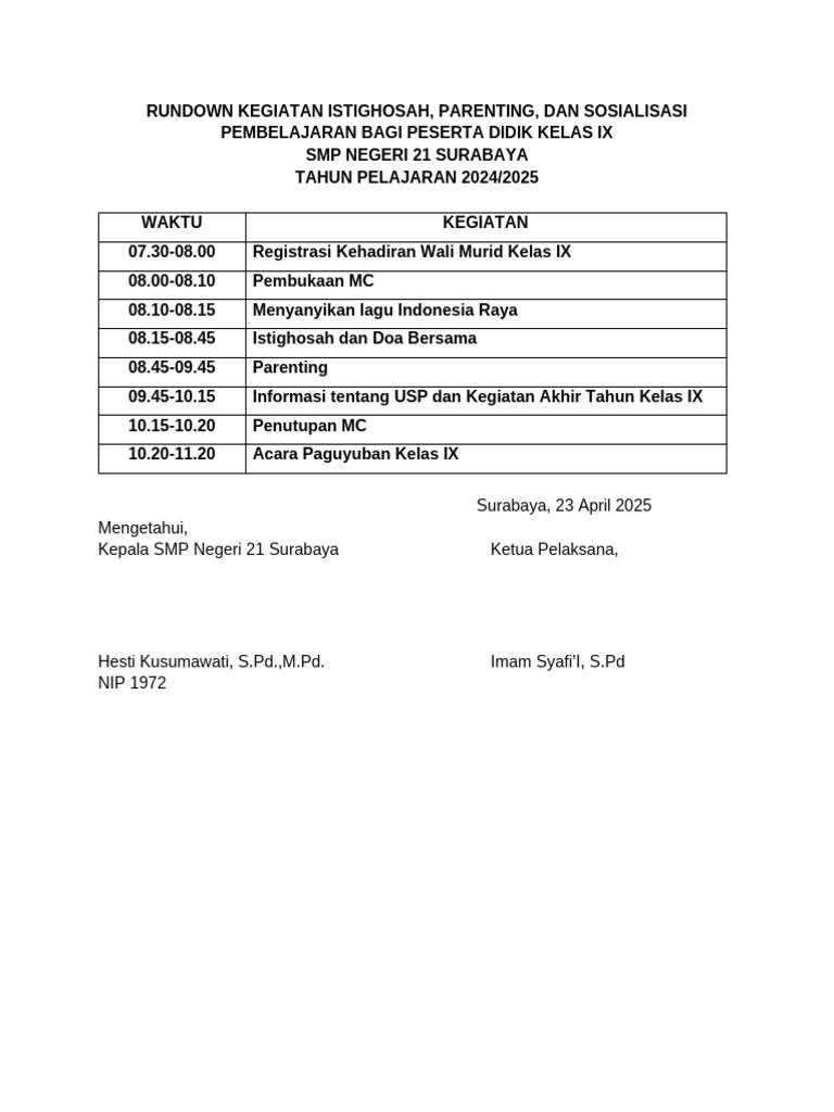 Rundown Kegiatan Istighosah | PDF