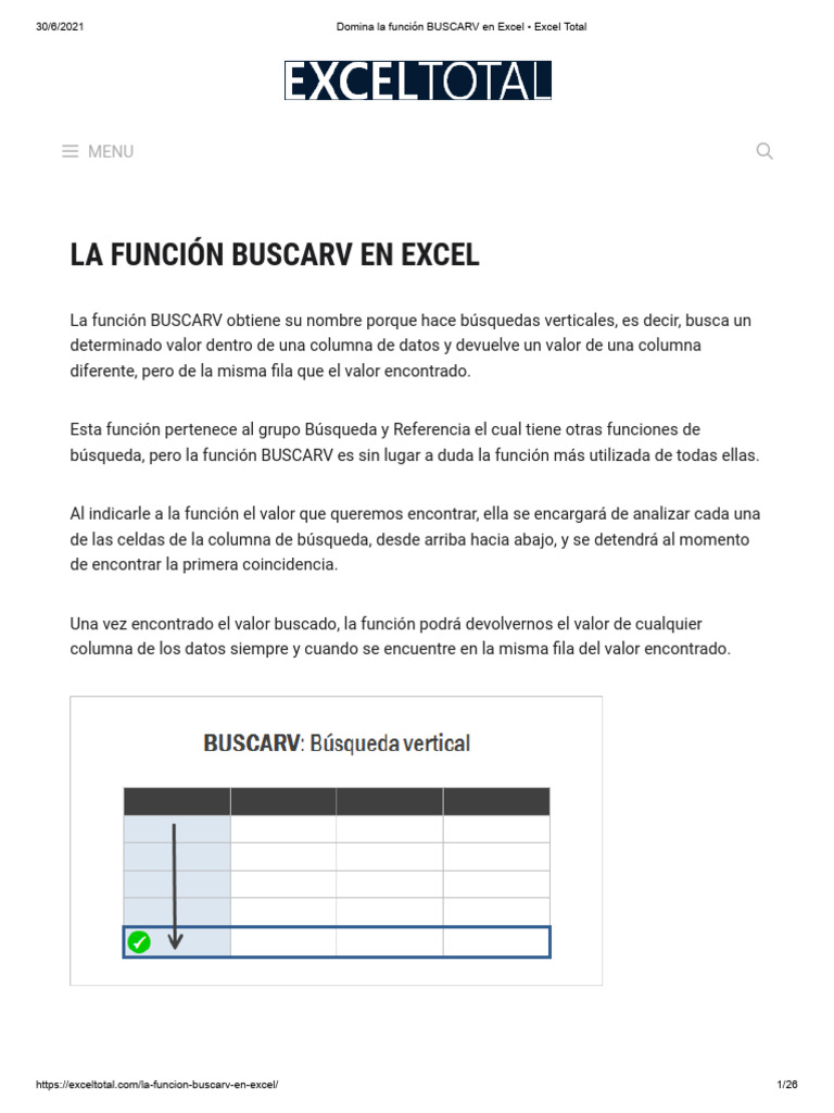 Domina la función BUSCARV en Excel • Excel Total (1) | PDF | Microsoft Excel | Función (Matemáticas)