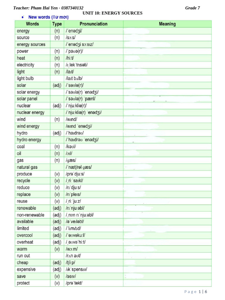 Grade 7 Energy Sources Unit Guide | PDF