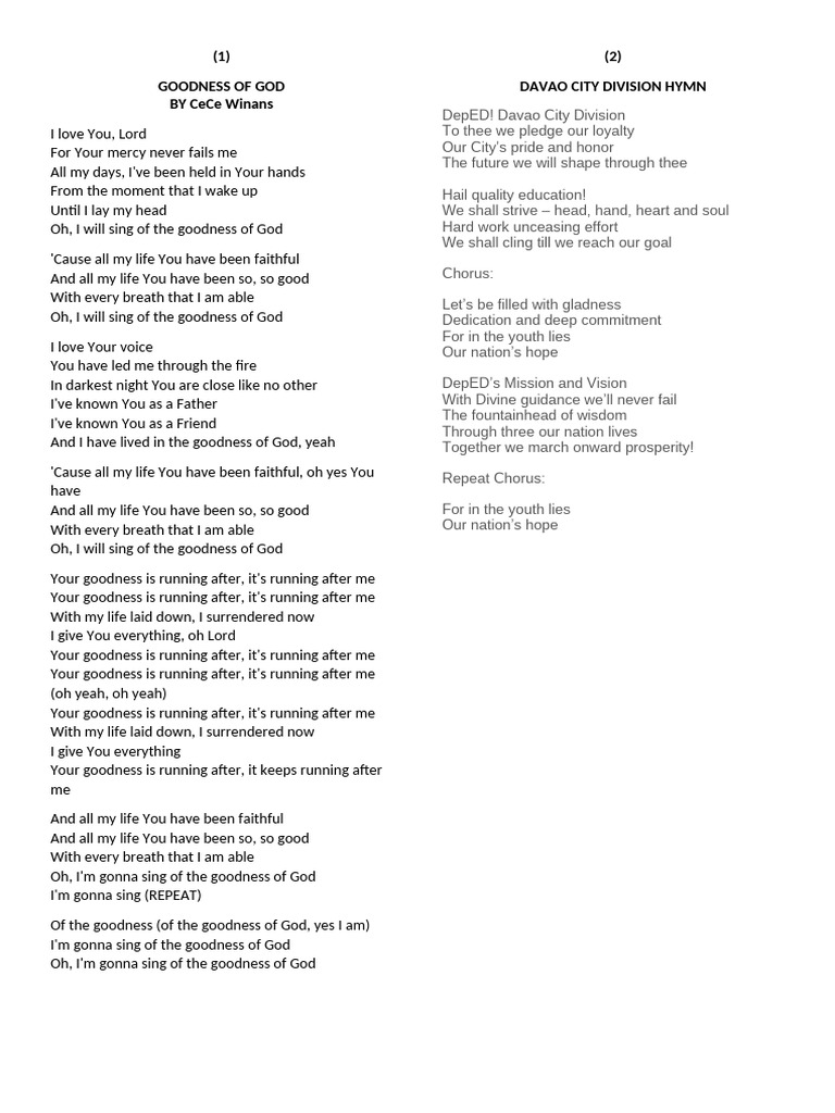 ENTREP Goodness of God Division Hymn | PDF | Religious Belief And Doctrine