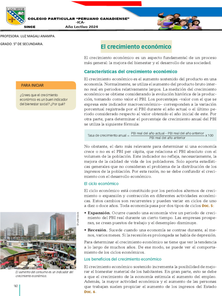 5° El Crecimiento Económico | PDF | Producto Interno Bruto | Crecimiento económico