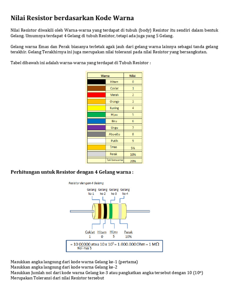 Kode Warna dan Nilai Resistor | PDF