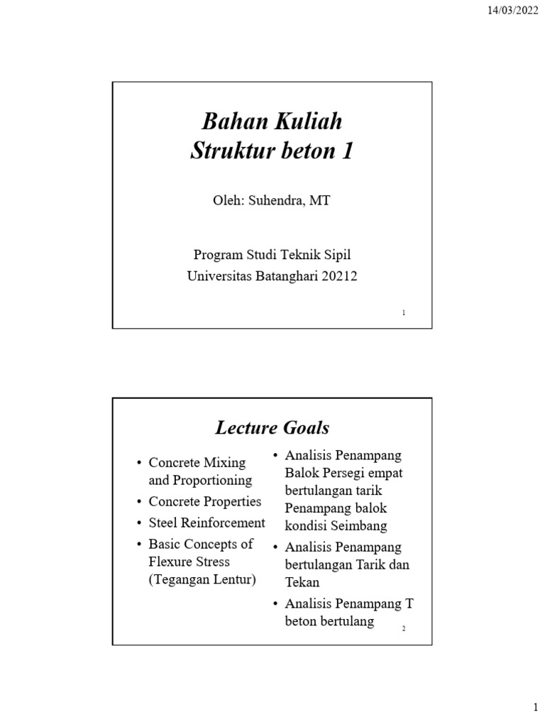 Materi Kuliah 1-3 Struktur Beton-1 20212 | PDF | Concrete | Fracture