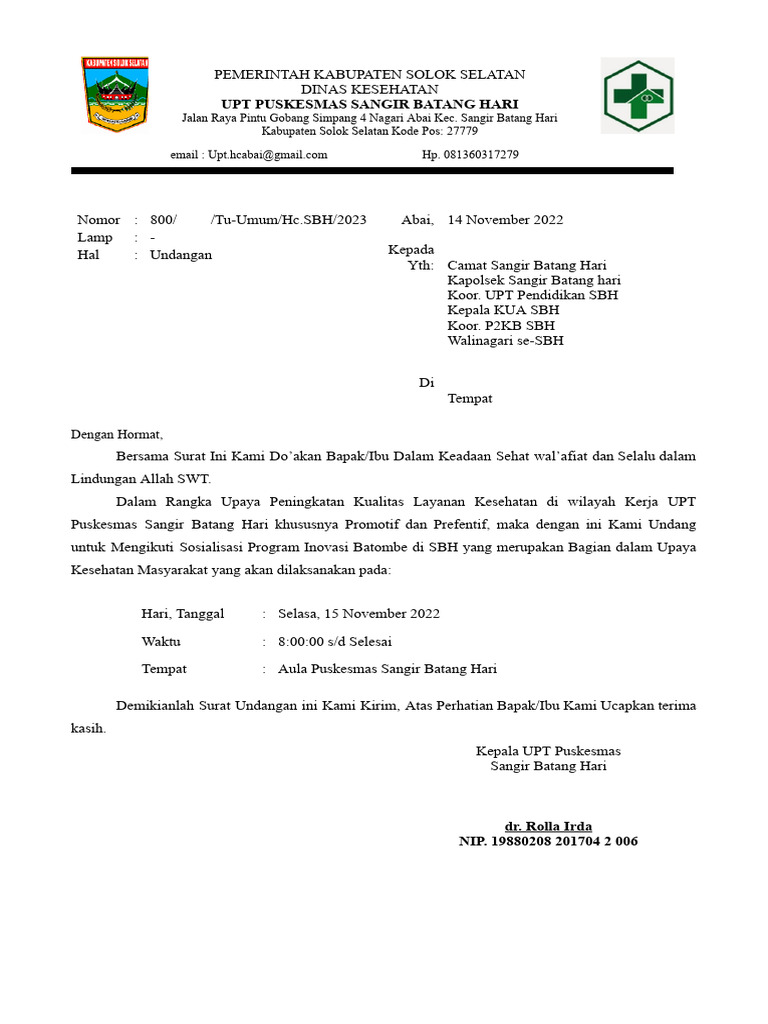 Undangan Sosialisasi Program Inovasi Batombe di SBH 14 November 2022 (1 ...