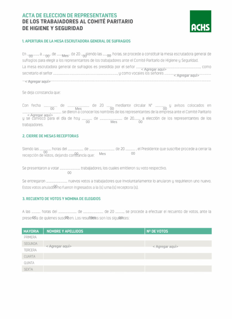 Comite Paritario Acta de Eleccion de Representantes de Los Trabajadores | PDF