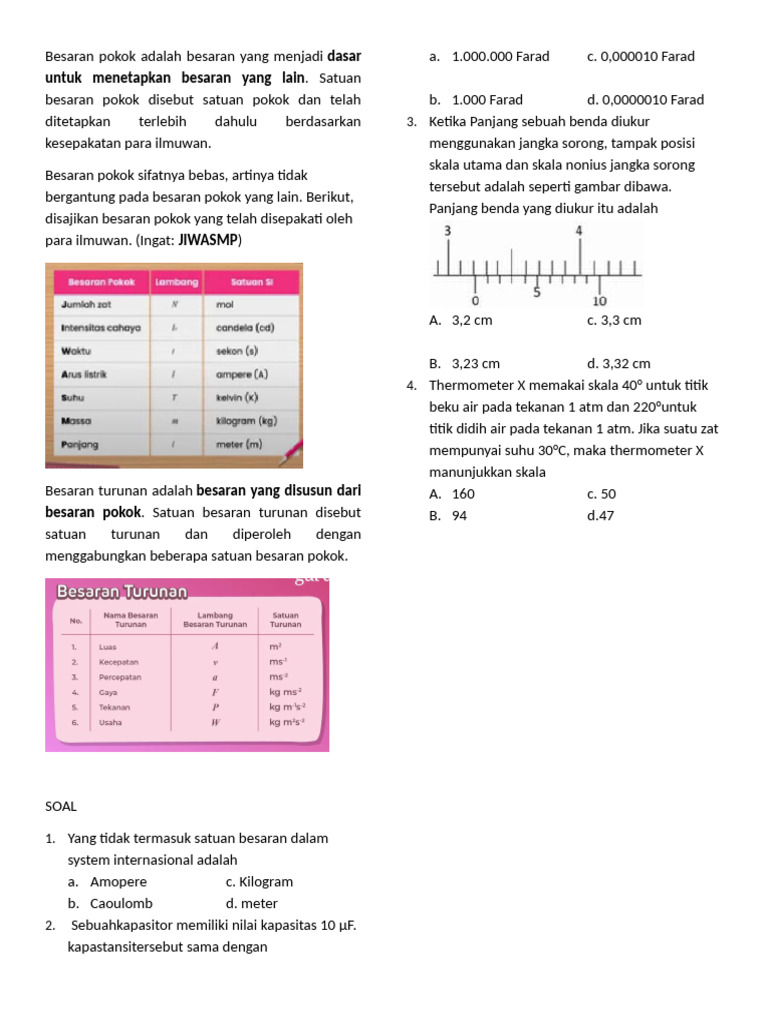 Soal Besaran Dan Turunan | PDF