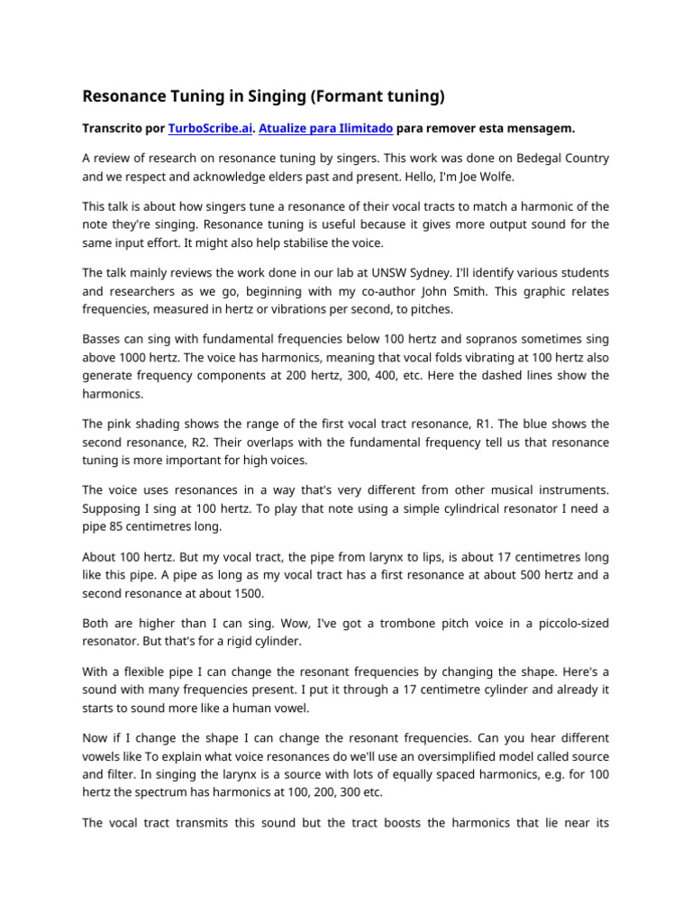 Resonance Tuning in Singing (Formant Tuning) (1) | PDF | Human Voice | Singing