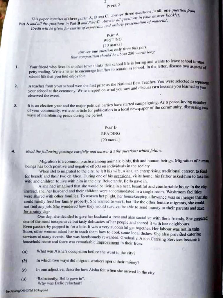 Eng. Lang. Bece 2024 | PDF