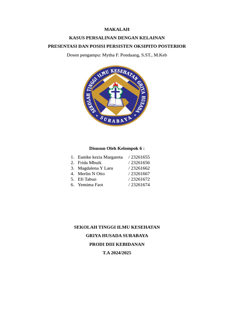 Kelainan Posisi Oksipito Posterior dalam Persalinan | PDF