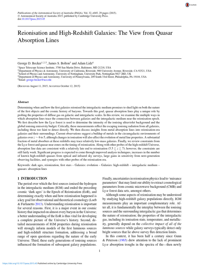 Reionisation and High-Redshift Galaxies - The View from Quasar ...