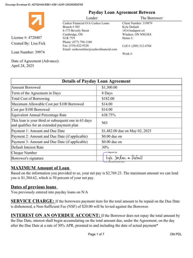 EnvelopePDF.aspx | PDF | Payments | Payday Loan