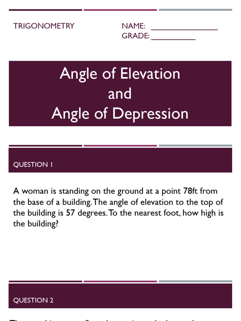 Angle of Elevation Angle of Depression | PDF