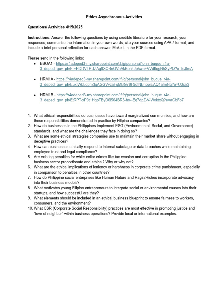 Ethics - Activities 4 15 2025 | PDF