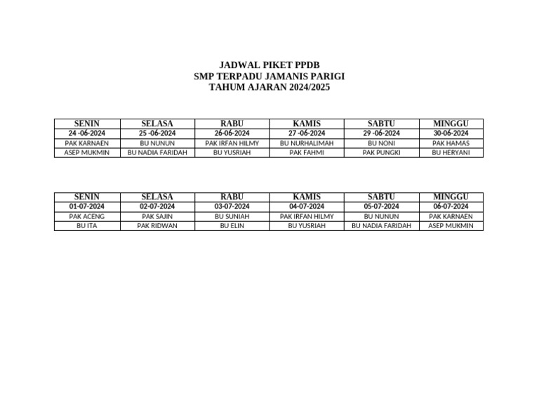 JADWAL PIKET PPDB | PDF