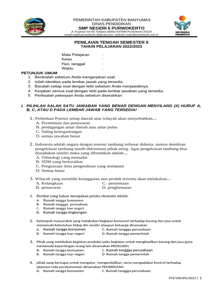 Soal PTS Ips SMT2 Kelas 8 | PDF