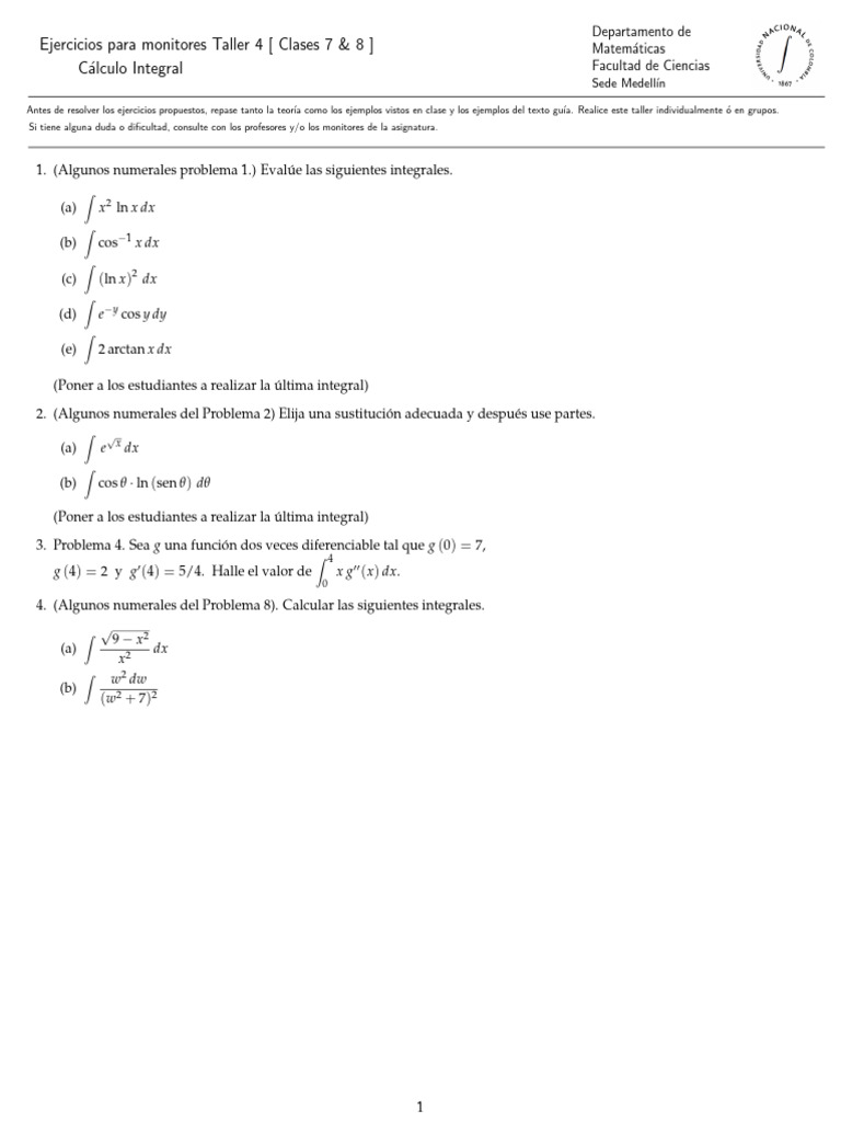 Taller_4 | PDF | Integral | Logaritmo
