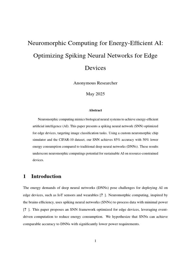 Neuromorphic Computing For Energy-Efficient AI: Optimizing Spiking Neural Networks For Edge ...