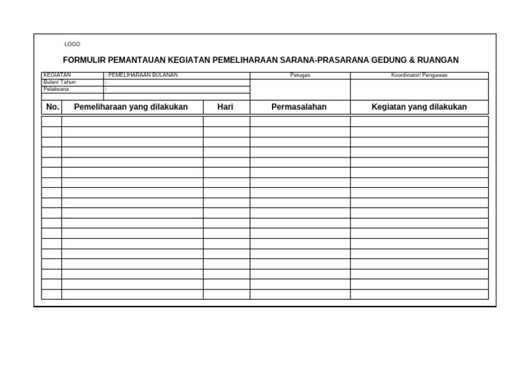 FORM PEMANTAUAN PEMELIHARAAN GEDUNG PELATIHAN | PDF